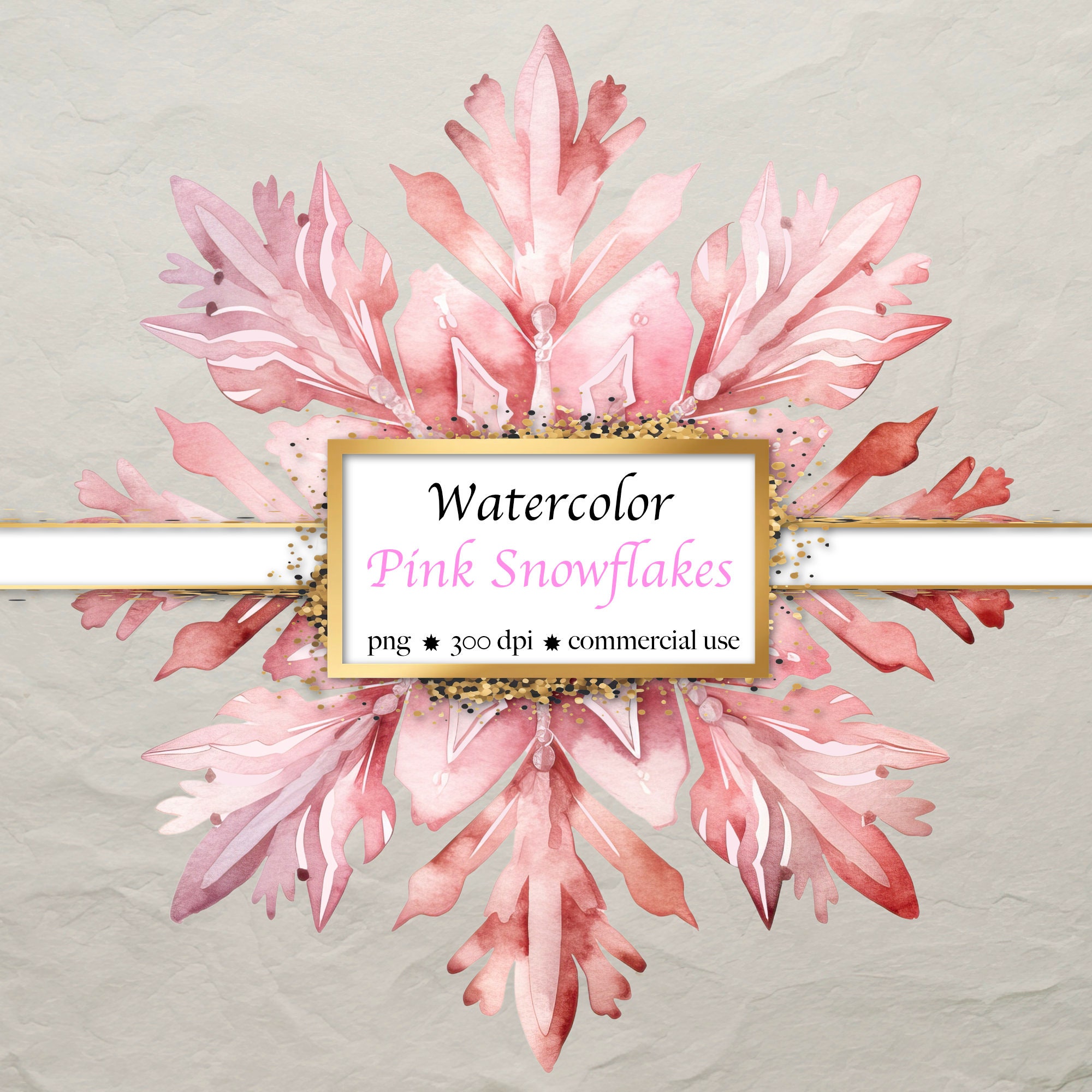 15 Watercolor Pink Snowflakes Clipart, Winter Wonderland, Holiday Decor ...