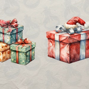 50 Watercolor Christmas Presents Clipart, Gift Box, Festive, Holiday ...