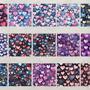 55 Seamless Watercolor Heart Pattern, Digital Paper Pack, Dark, Love ...