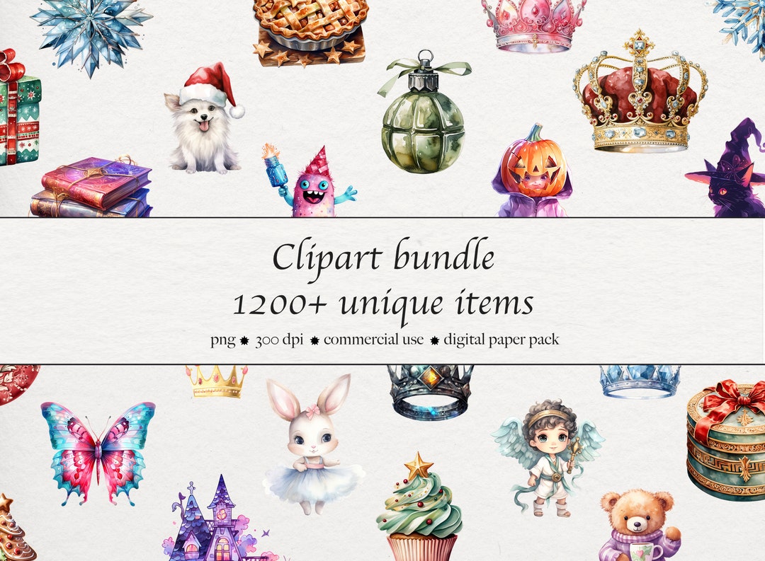 1200+ Clipart Bundle - Digital Paper Bundle - Printable Scrapbook ...