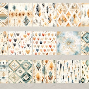 30 Seamless Watercolor Bohemian Pattern Digital Paper Pack, Seamless ...