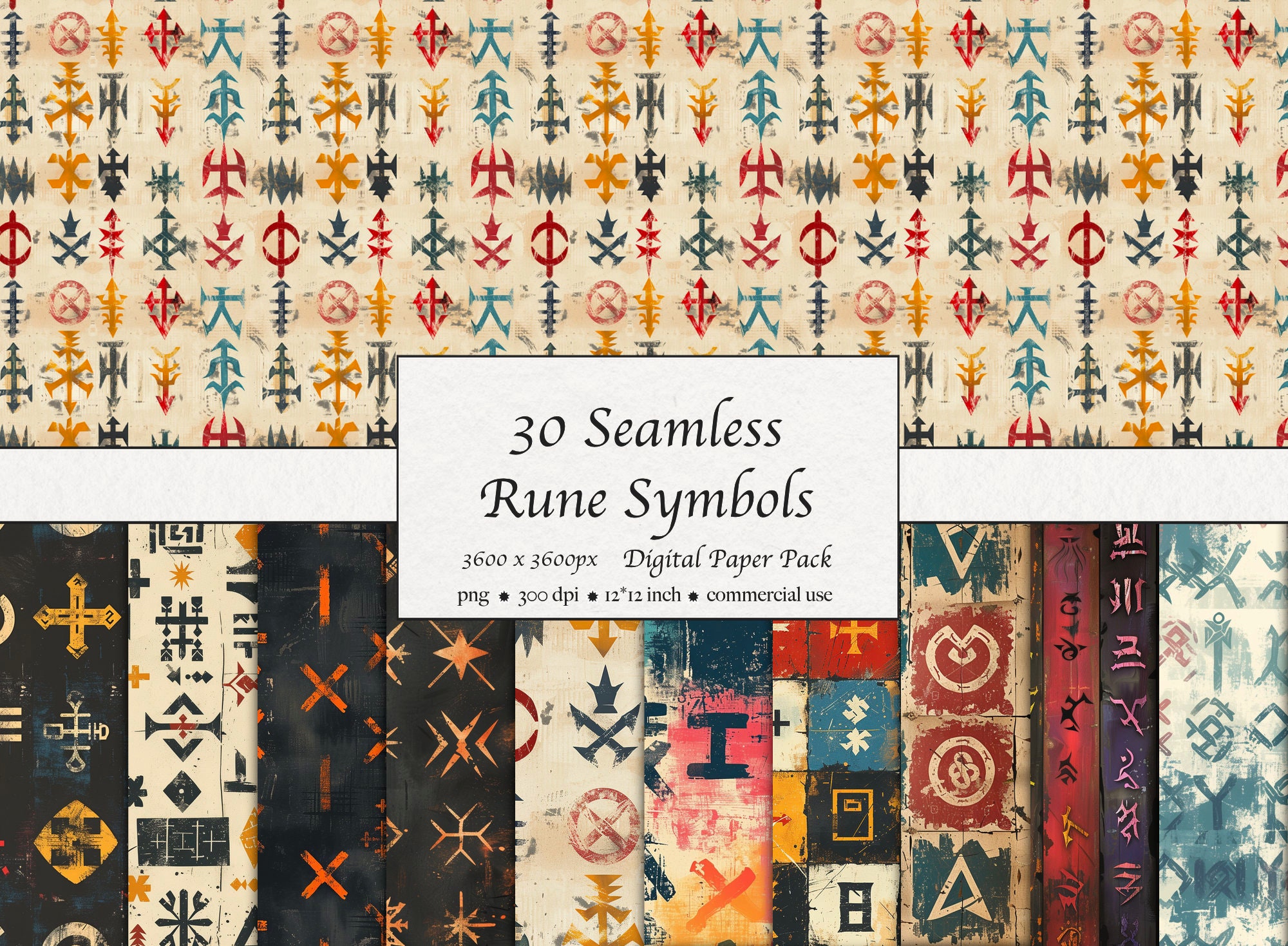 30 Seamless Runic Symbols Pattern, Digital Paper Pack, Viking, Nordic ...