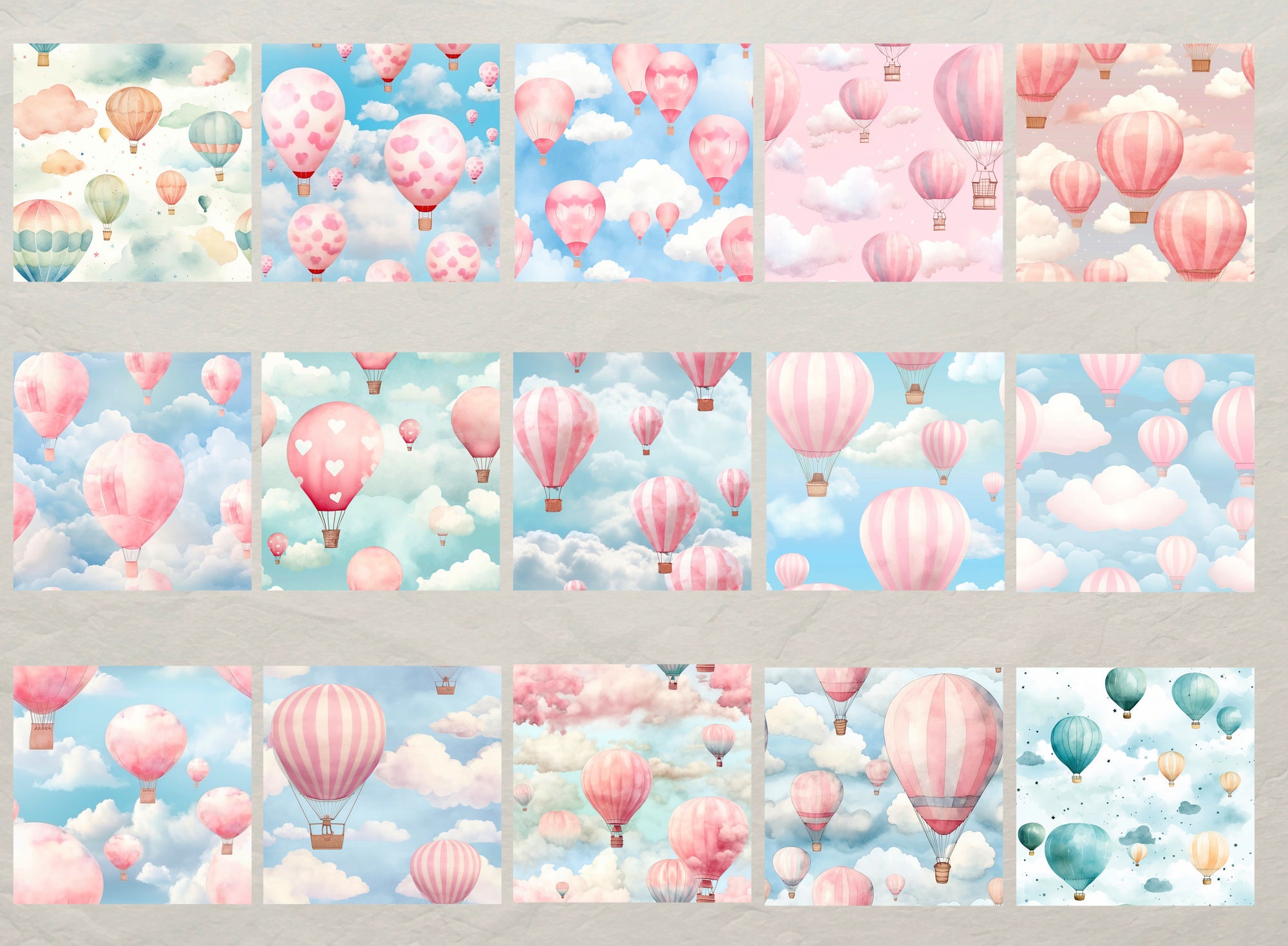 55 Seamless Watercolor Hot Air Balloon Pattern, Digital Paper Pack ...