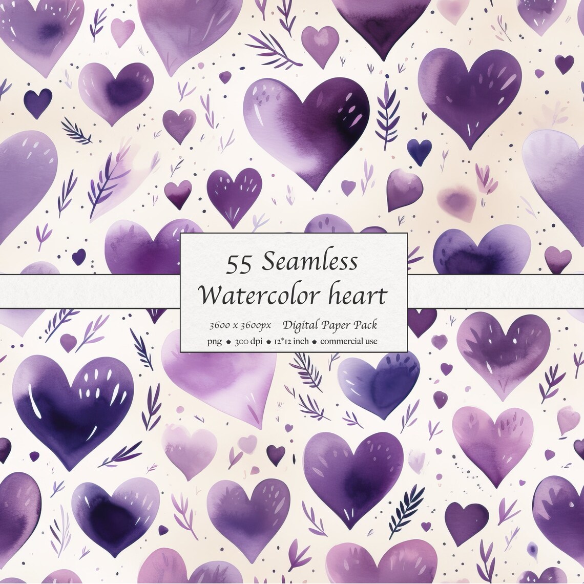 55 Seamless Watercolor Heart Pattern, Digital Paper Pack, Light, Love ...