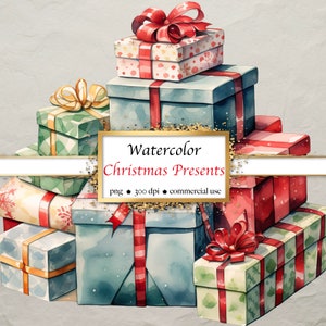 50 Watercolor Christmas Presents Clipart, Gift Box, Festive, Holiday ...