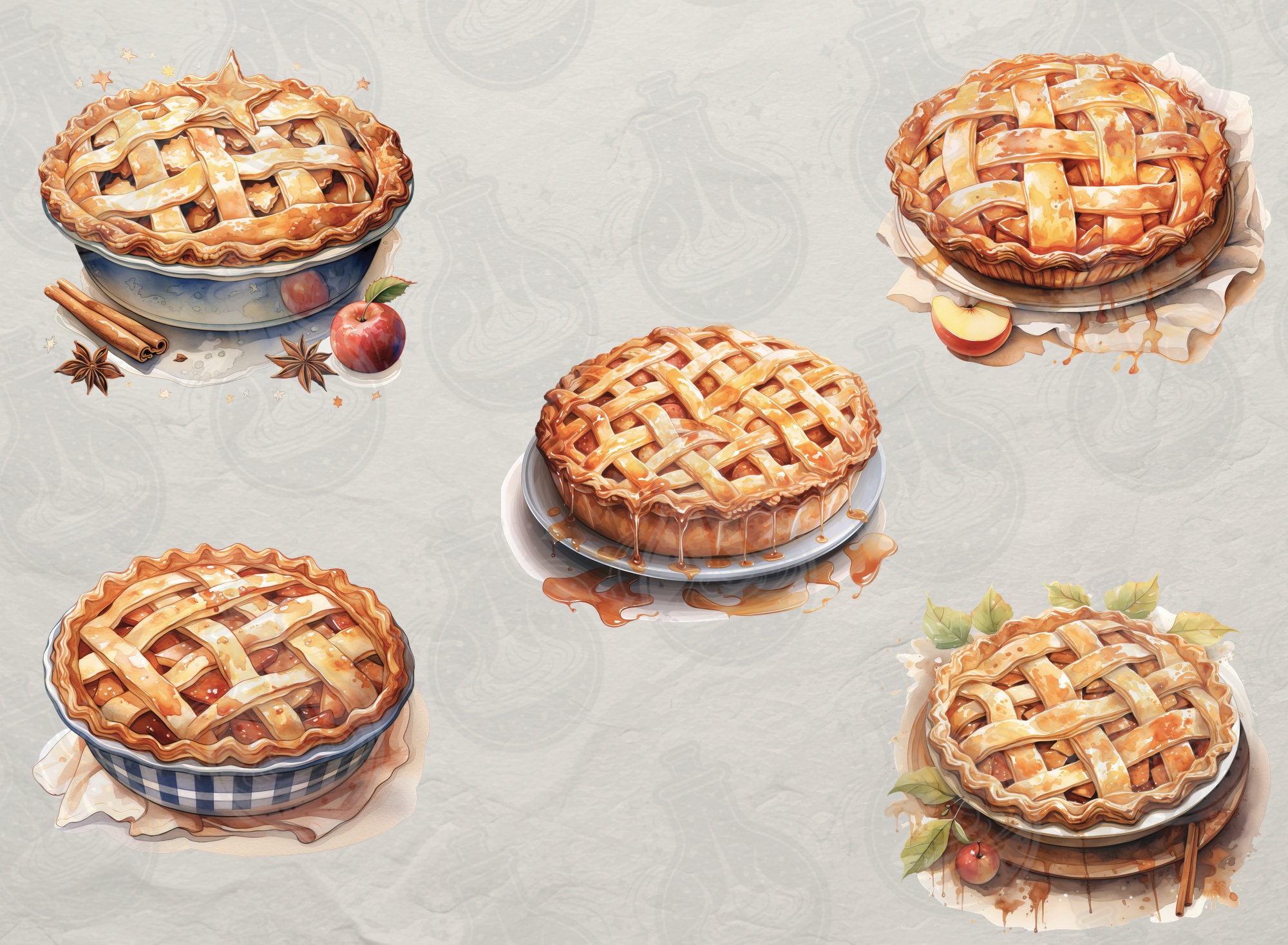 20 Watercolor Apple Pie Clipart, Autumn Food, Fall Decor, Cozy Baking ...