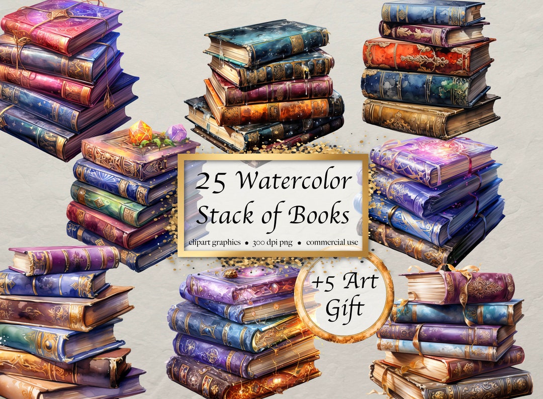 Watercolor Stack of Books Clipart Bundle of 25 Card Making - Etsy