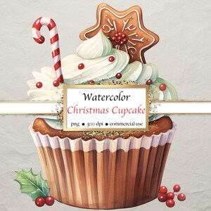 30 Watercolor Christmas Cupcake Clipart, Festive Bakery, Holiday Spirit ...