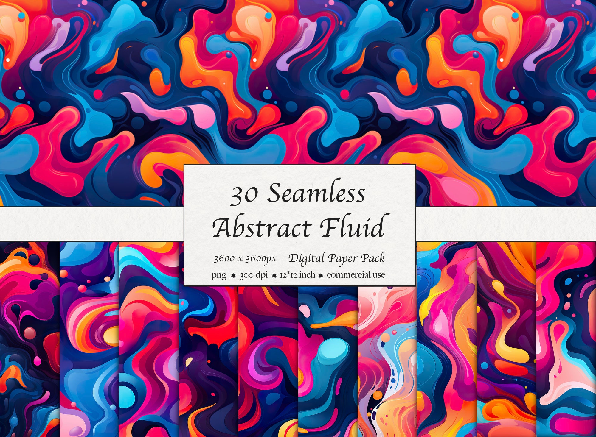 30 Seamless Abstract Fluid Pattern, Digital Paper Pack, Fluid, Vibrant ...
