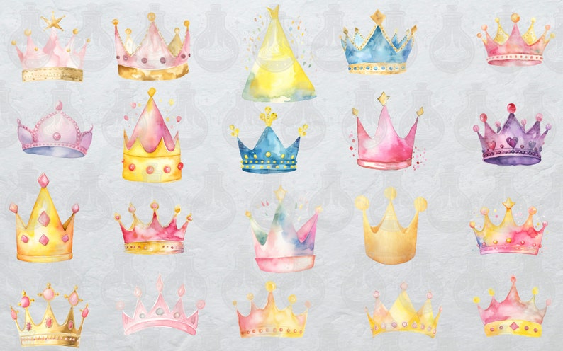 40 Cute Watercolor Crown Clipart, Cute, Royal, Hand Drawn Style, High ...