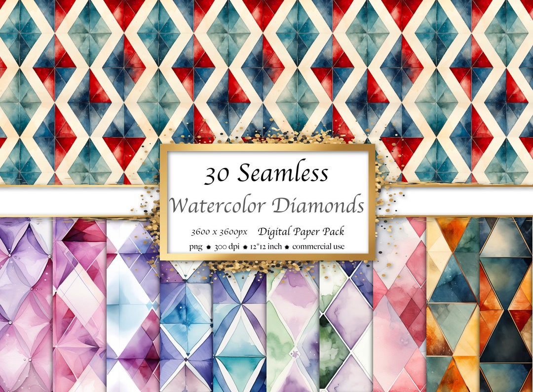 30 Seamless Watercolor Diamond Pattern Digital Paper Pack, Seamless ...