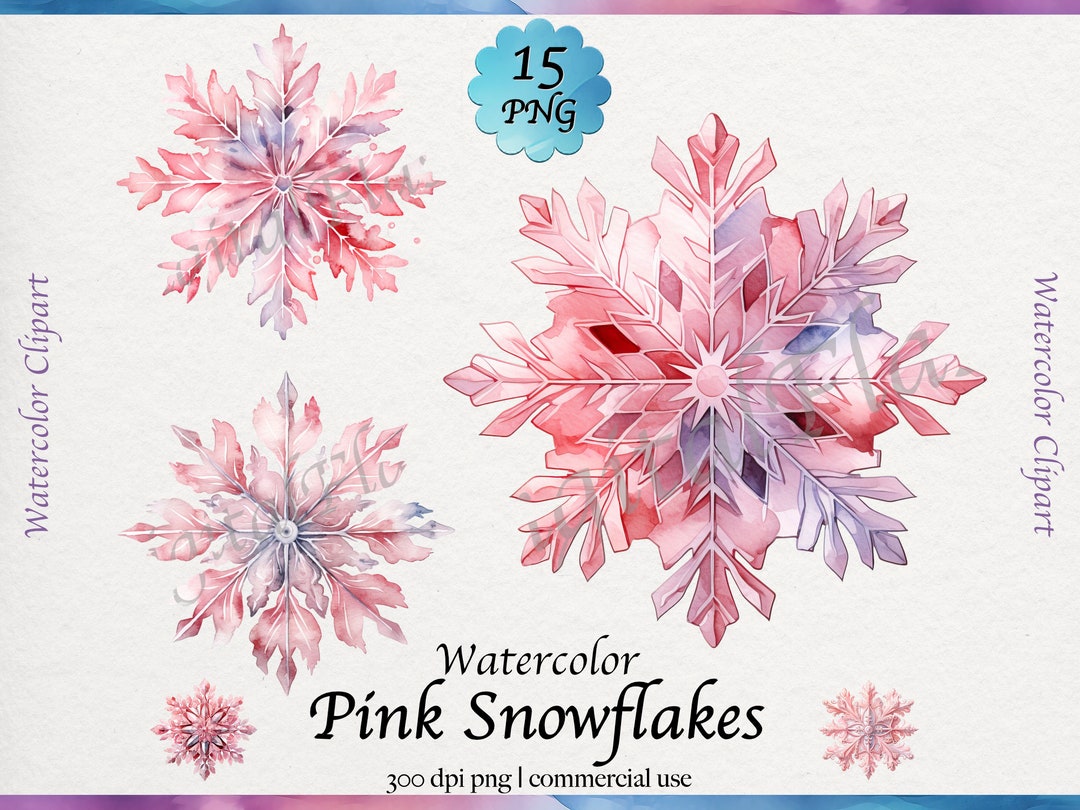 15 Watercolor Pink Snowflakes Clipart, Winter Wonderland, Holiday Decor ...