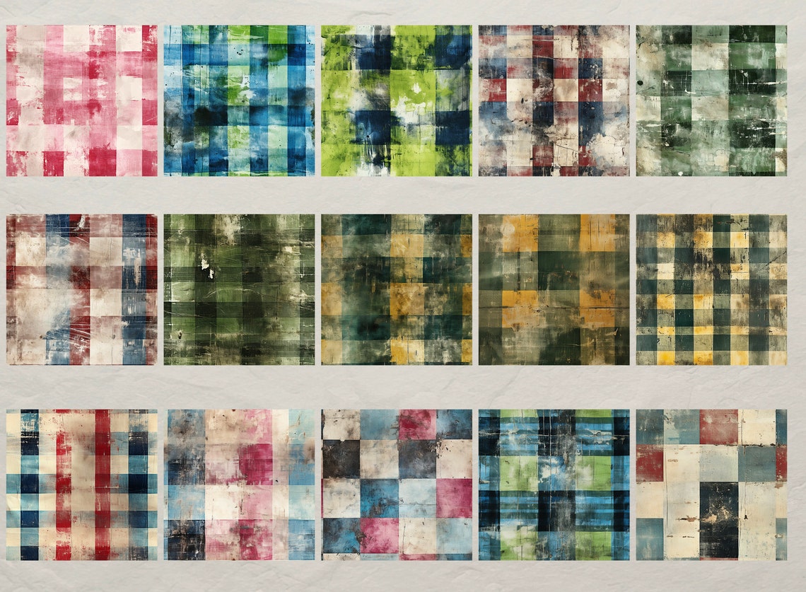 50 Seamless Distressed Checkered Pattern, Digital Paper Pack, Texture ...