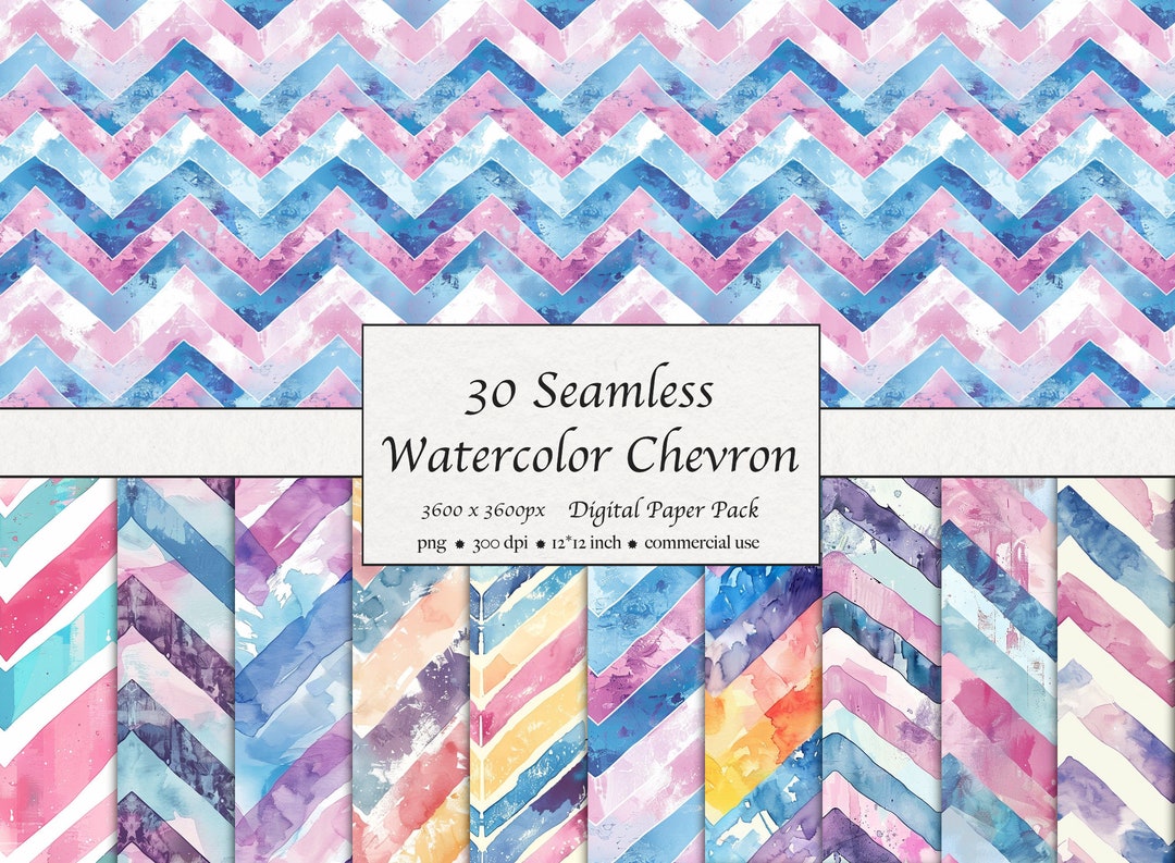 30 Seamless Watercolor Chevron Pattern, Digital Paper Pack, Pastel ...