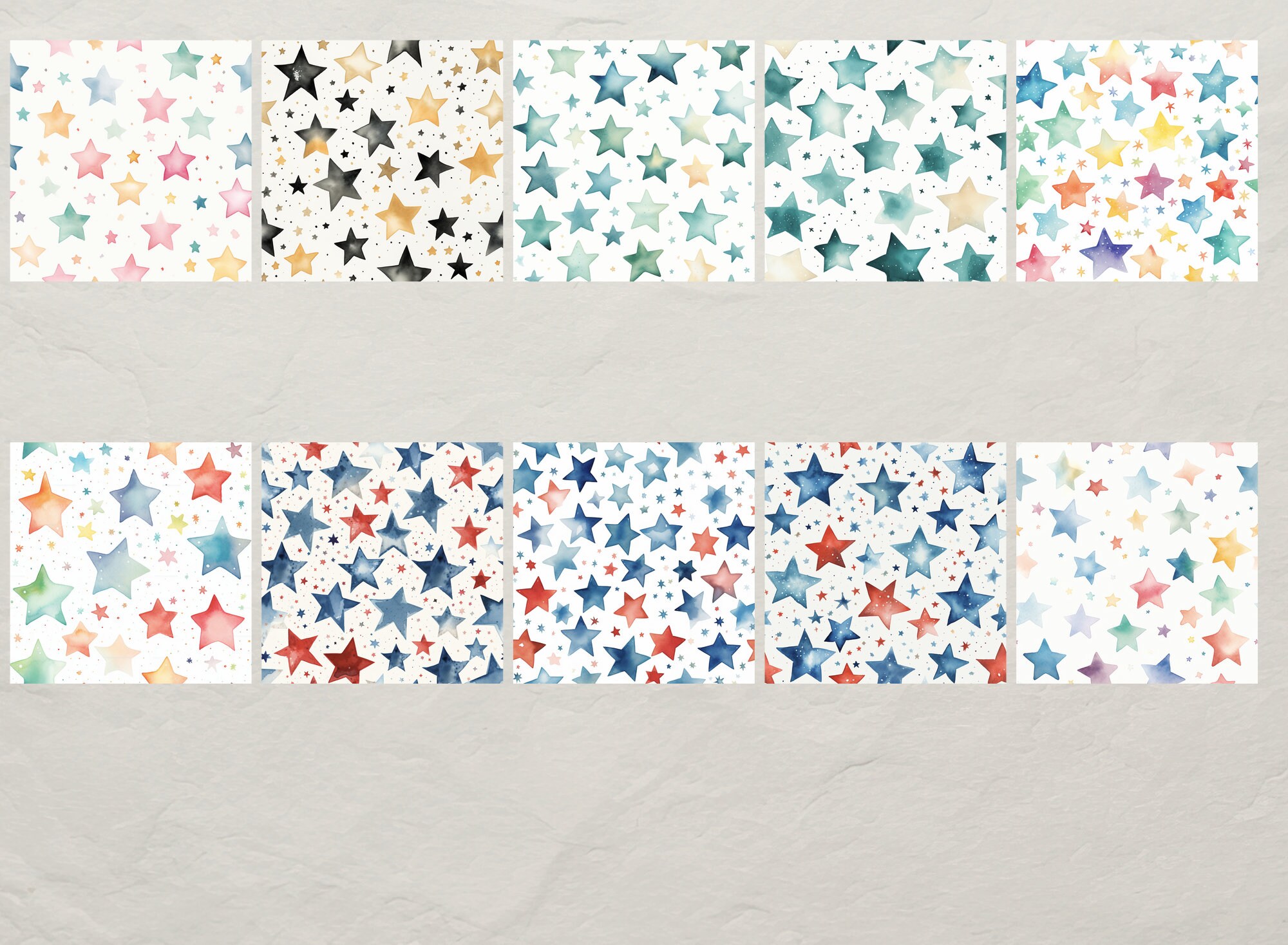 55 Seamless Watercolor Stars Pattern, Digital Paper Pack, Light, Galaxy ...
