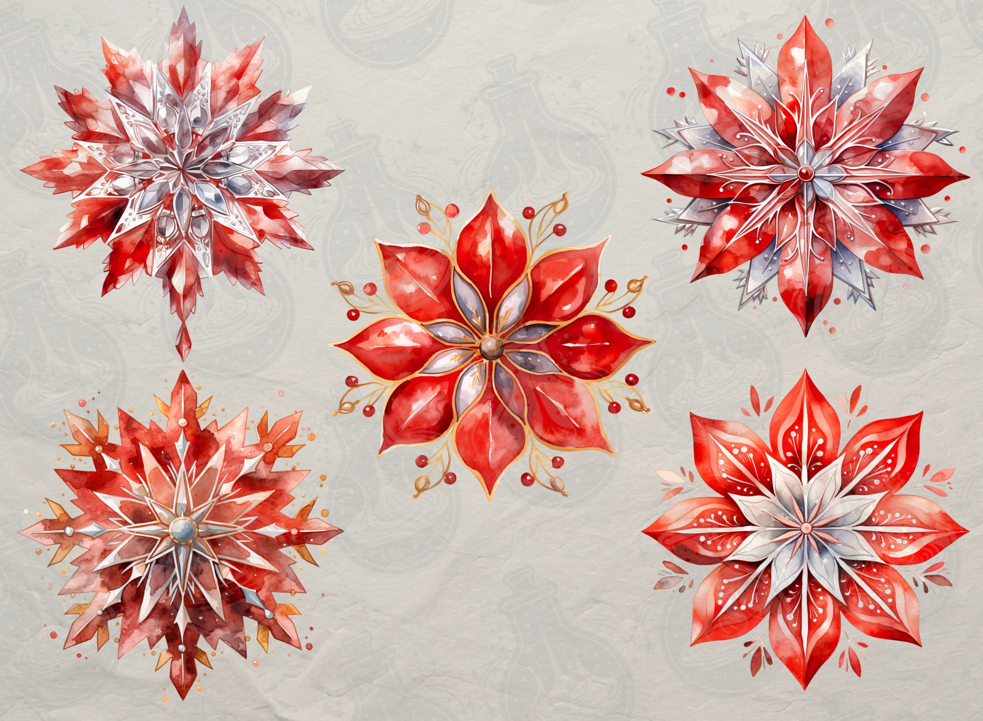 15 Watercolor Red Snowflakes Clipart, Winter Wonderland, Holiday Decor ...