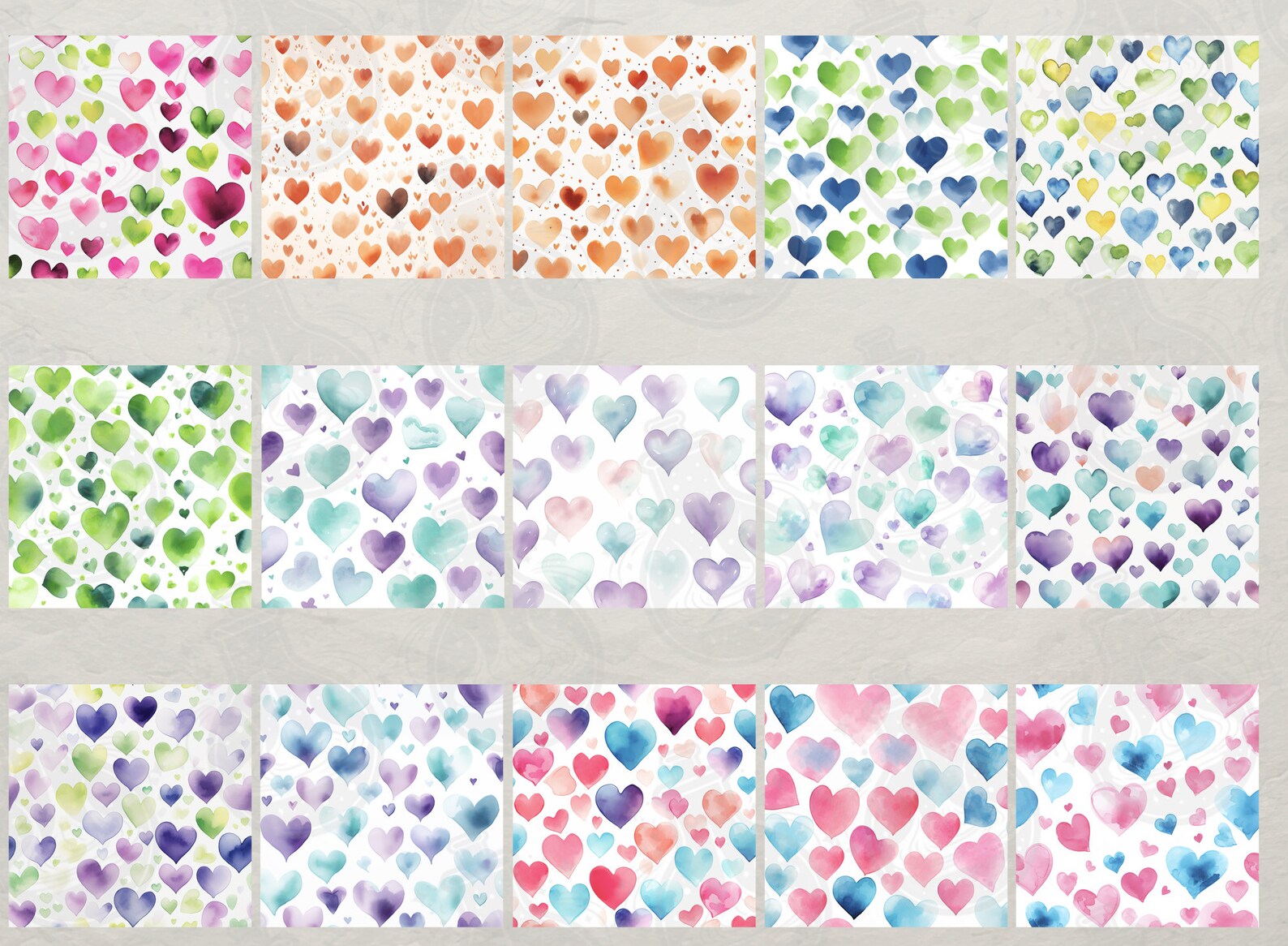 55 Seamless Watercolor Heart Pattern, Digital Paper Pack, Light, Love ...