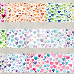 55 Seamless Watercolor Heart Pattern, Digital Paper Pack, Light, Love ...