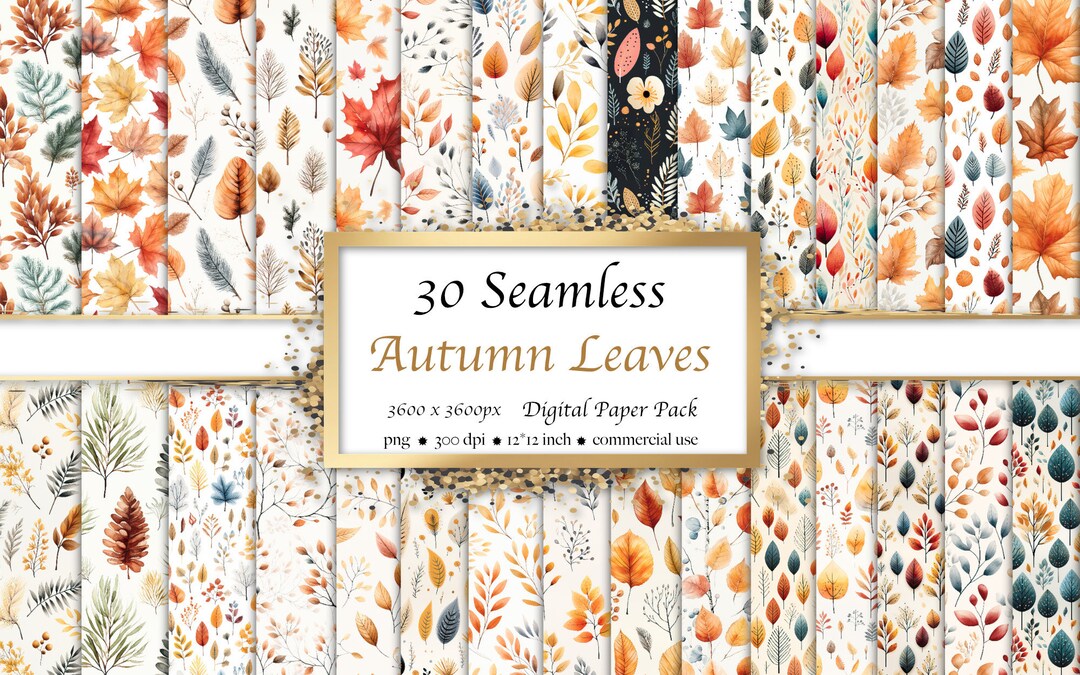30 Seamless Watercolor Autumn Leaves Pattern, Digital Paper Pack ...