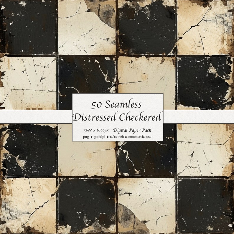 50 Seamless Distressed Checkered Pattern, Digital Paper Pack, Texture ...