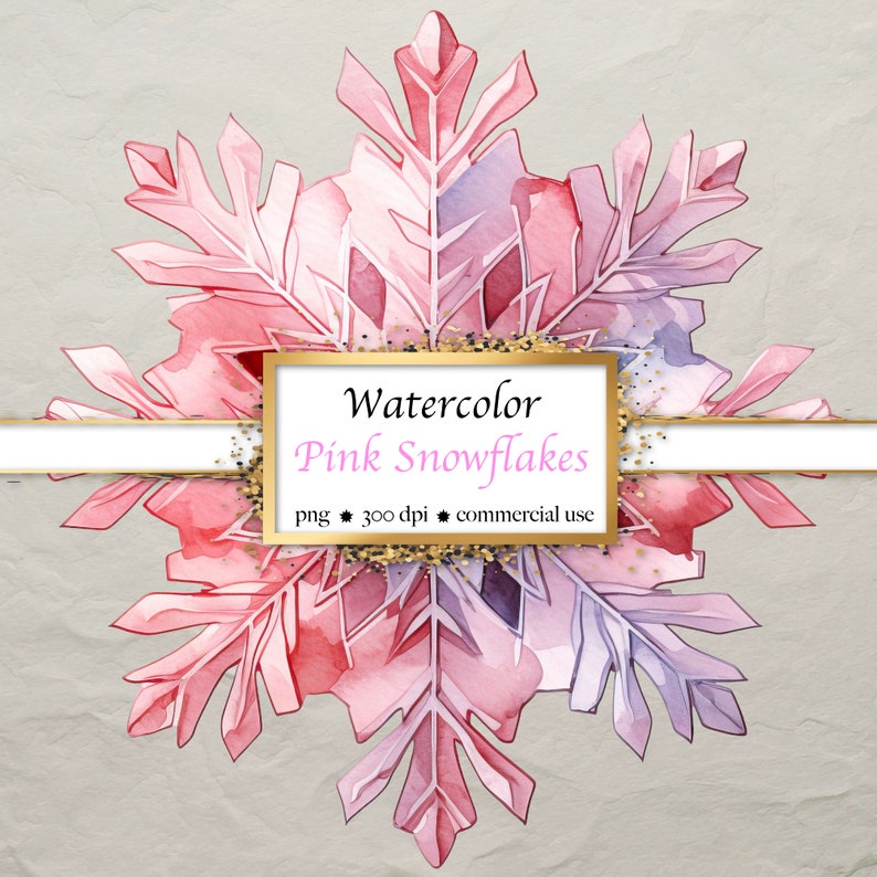 15 Watercolor Pink Snowflakes Clipart, Winter Wonderland, Holiday Decor ...