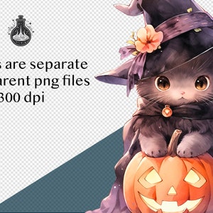Watercolor Black Cat Halloween Clipart Bundle of 20, Witch Cat, Witch ...