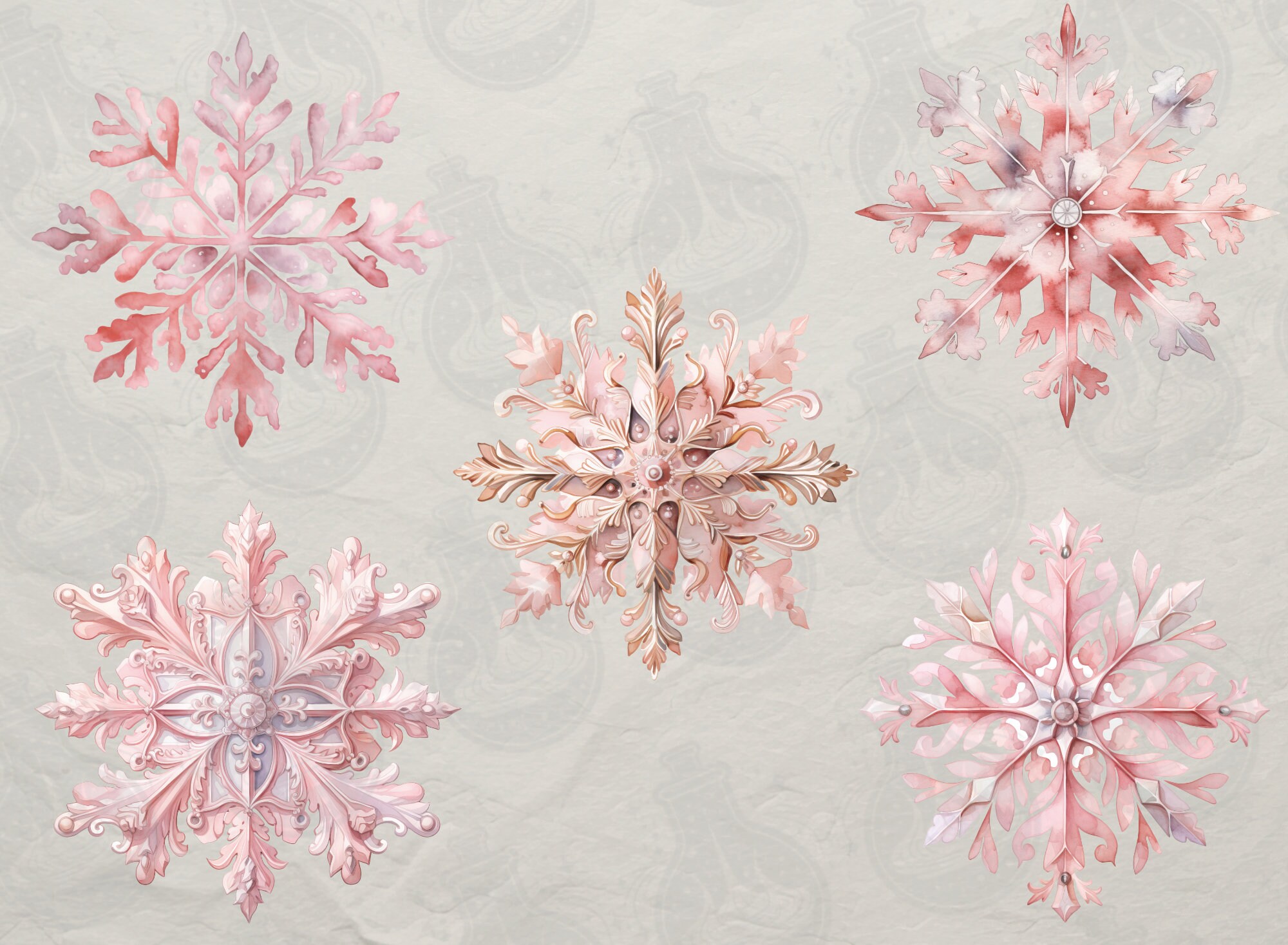 15 Watercolor Pink Snowflakes Clipart, Winter Wonderland, Holiday Decor ...