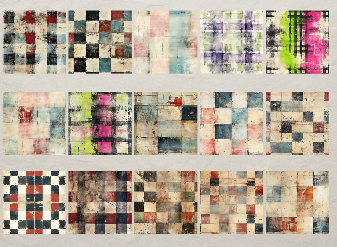 50 Seamless Distressed Checkered Pattern, Digital Paper Pack, Texture ...