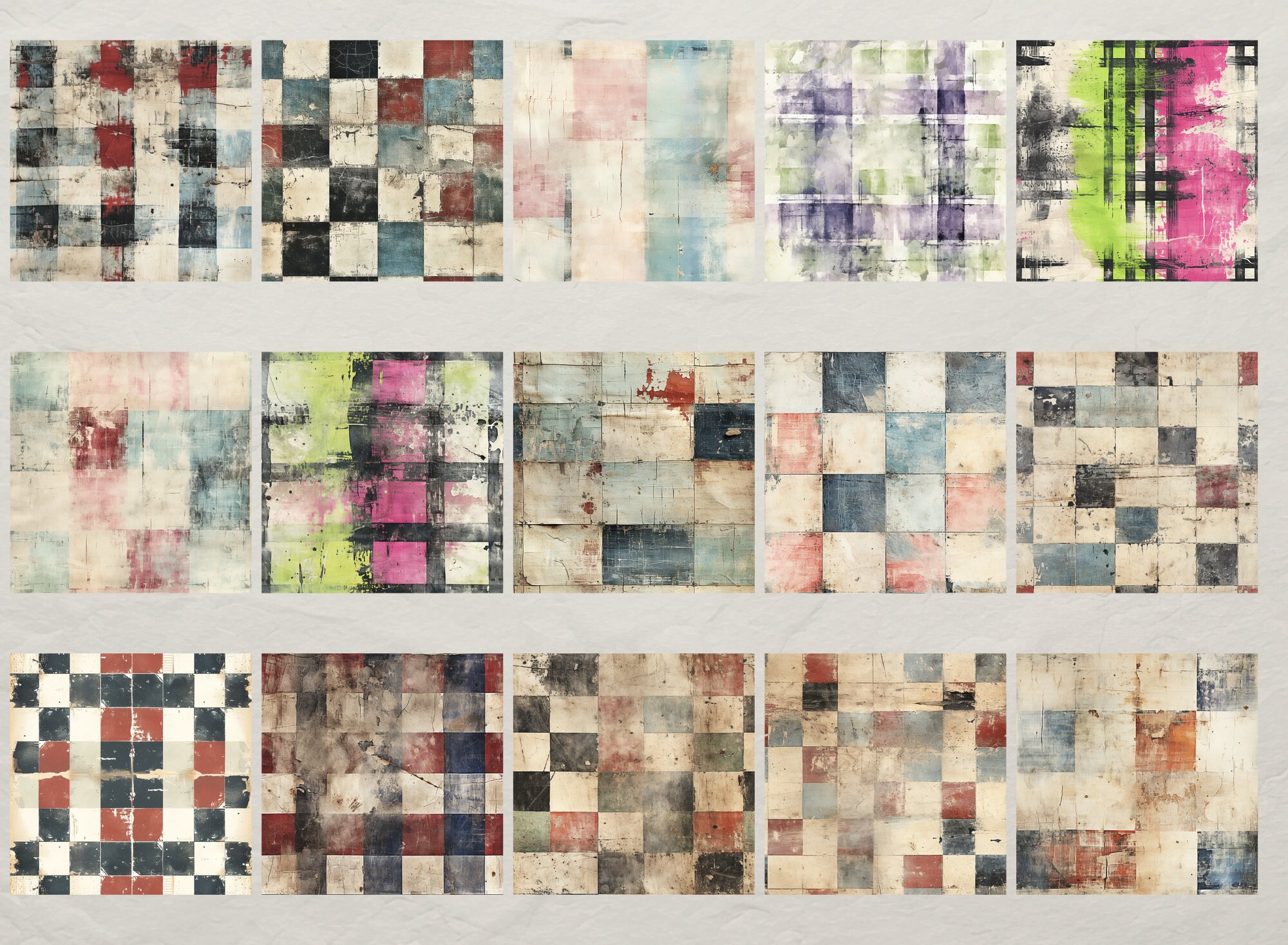 50 Seamless Distressed Checkered Pattern, Digital Paper Pack, Texture ...