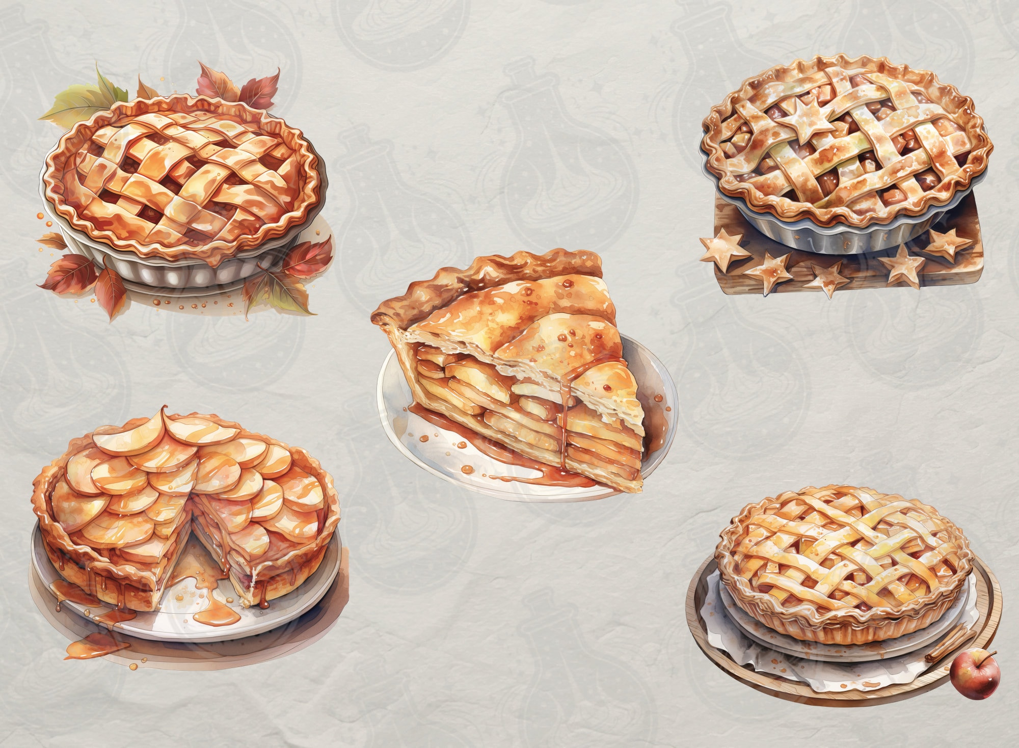 20 Watercolor Apple Pie Clipart, Autumn Food, Fall Decor, Cozy Baking ...