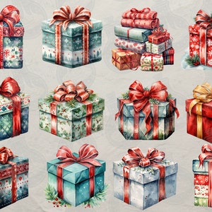 50 Watercolor Christmas Presents Clipart, Gift Box, Festive, Holiday ...