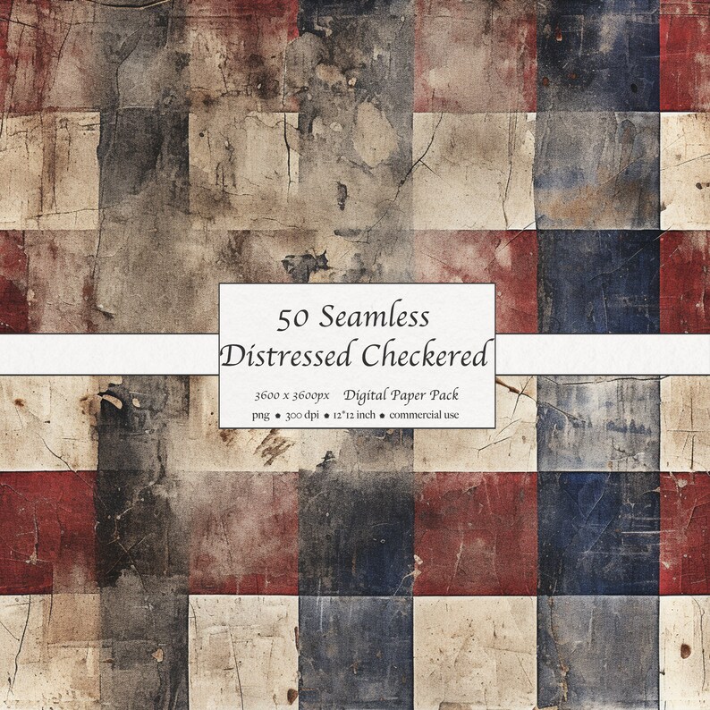 50 Seamless Distressed Checkered Pattern, Digital Paper Pack, Texture ...