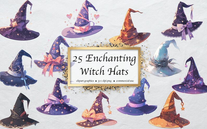 Cute Witch Hats Clipart Bundle of 25, Halloween, Cartoon Style Hats ...