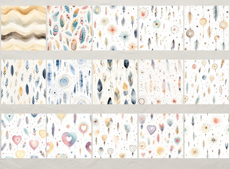 30 Seamless Watercolor Bohemian Pattern Digital Paper Pack, Seamless ...