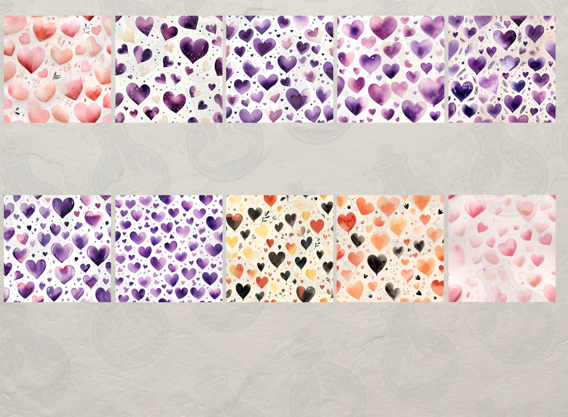 55 Seamless Watercolor Heart Pattern, Digital Paper Pack, Light, Love ...