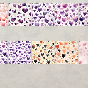 55 Seamless Watercolor Heart Pattern, Digital Paper Pack, Light, Love ...