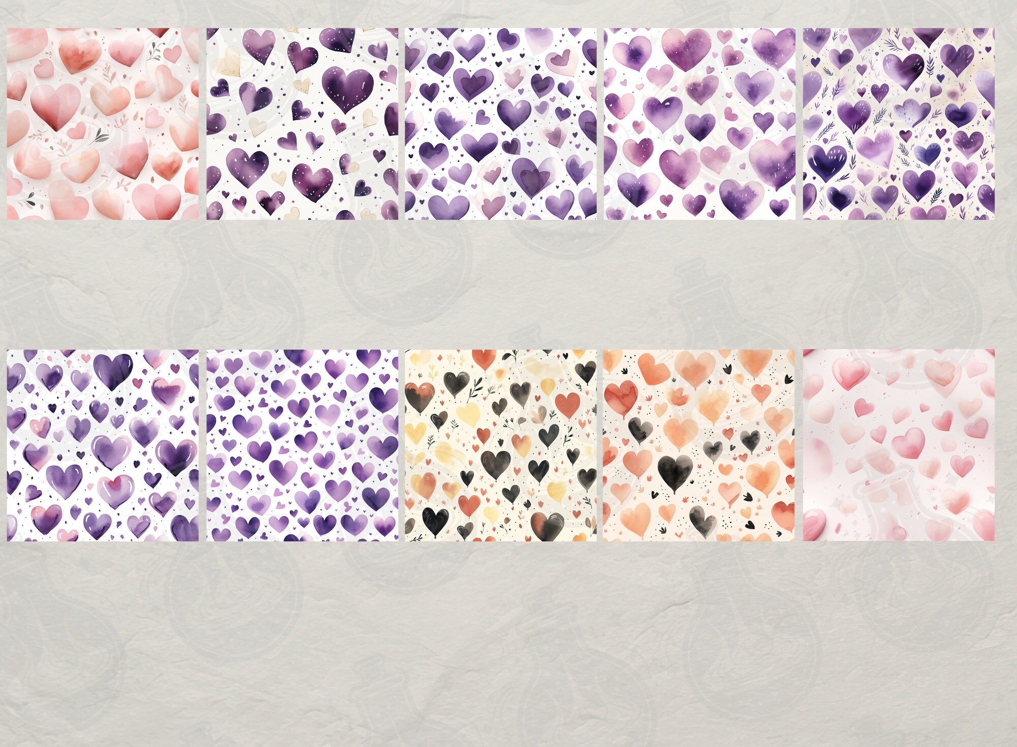 55 Seamless Watercolor Heart Pattern, Digital Paper Pack, Light, Love ...