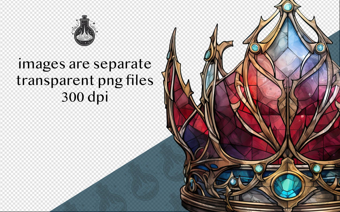 12 Stained Glass Crown Cliparts, Regal, Royal, Watercolored Line Art ...