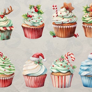 30 Watercolor Christmas Cupcake Clipart, Festive Bakery, Holiday Spirit ...