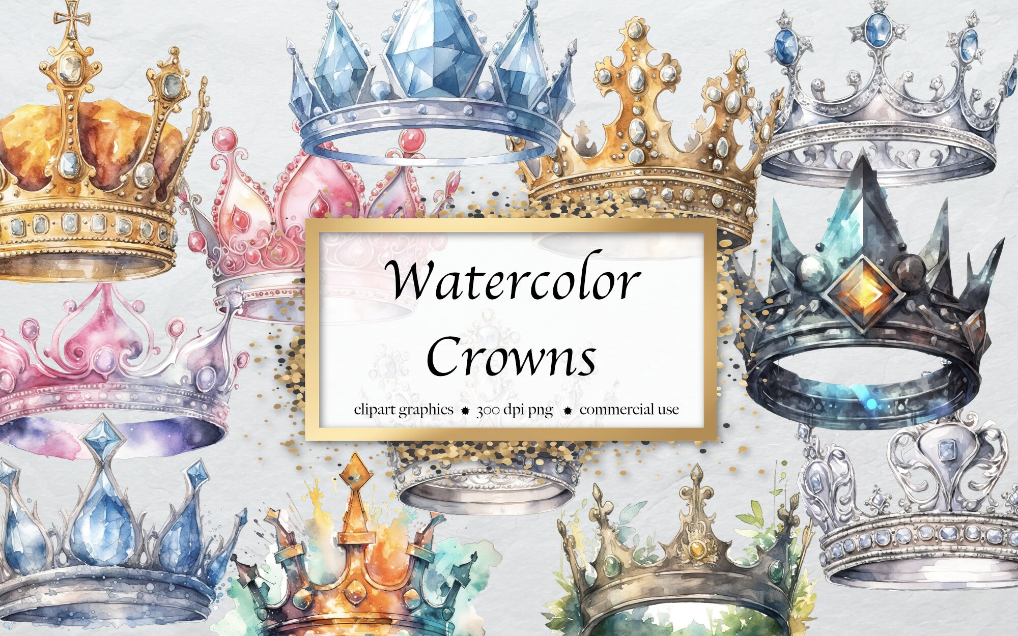 12 Watercolor Crown Cliparts, Regal, Royal, High Resolution PNG ...