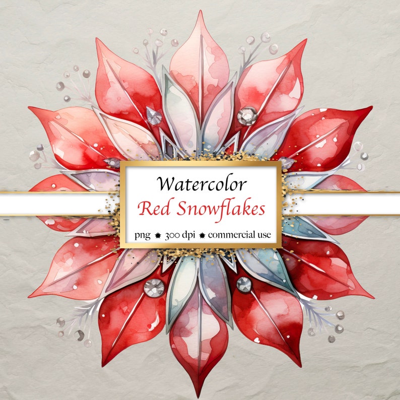 15 Watercolor Red Snowflakes Clipart, Winter Wonderland, Holiday Decor ...