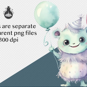 100 Watercolor Cute Party Monster Clipart, Birthday Party, New Year ...