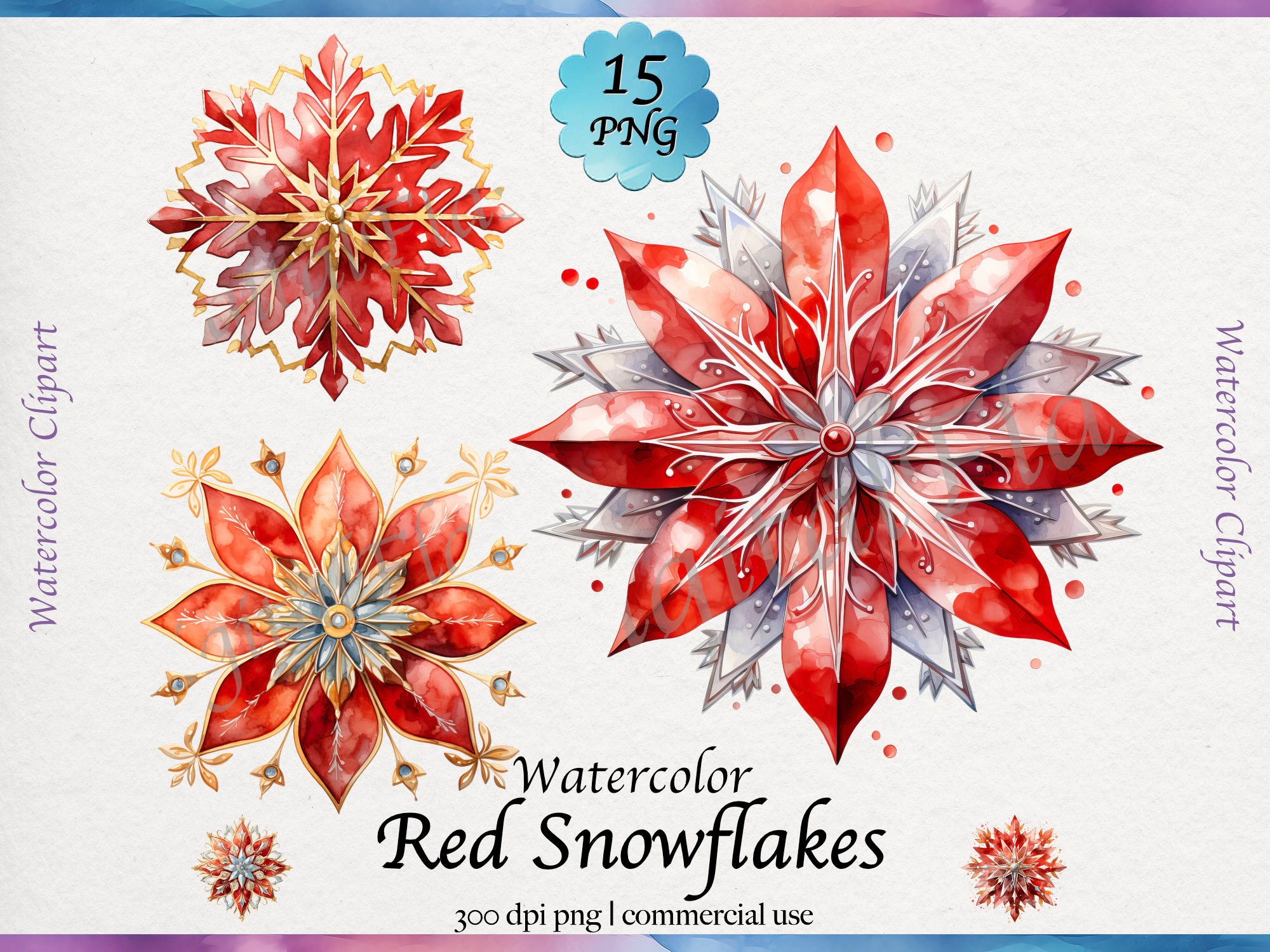 15 Watercolor Red Snowflakes Clipart, Winter Wonderland, Holiday Decor ...
