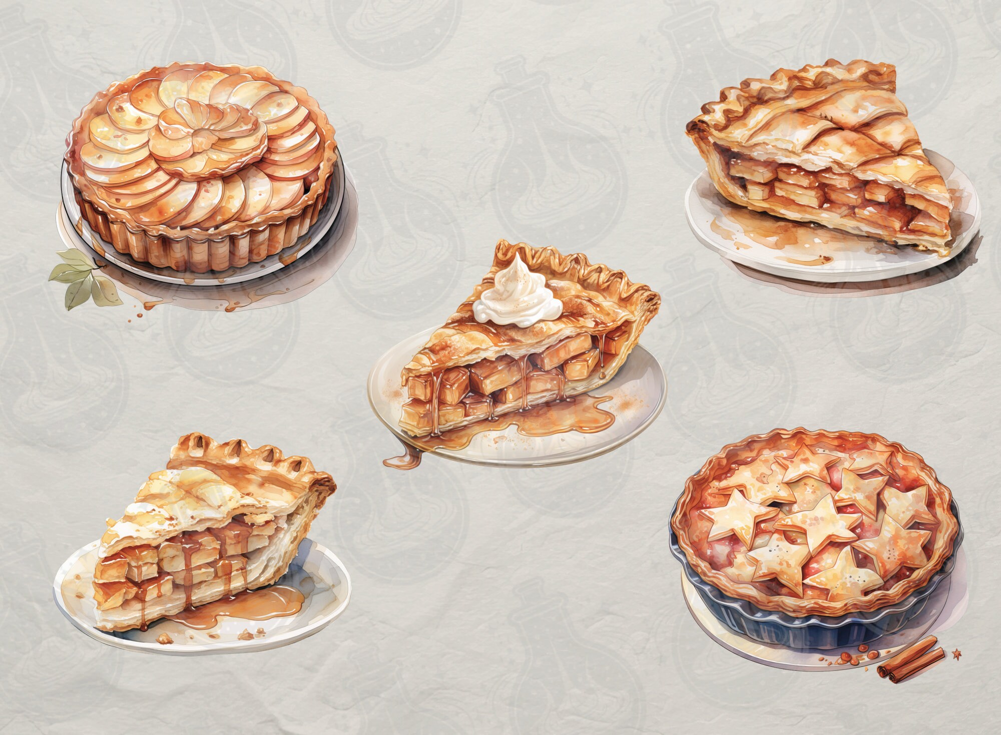 20 Watercolor Apple Pie Clipart, Autumn Food, Fall Decor, Cozy Baking ...