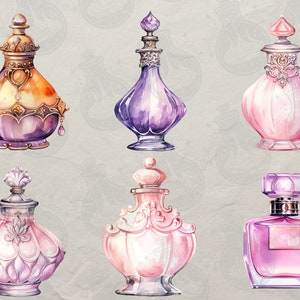 30 Watercolor Perfume Bottle Clipart, Victorian, Pink, Purple ...