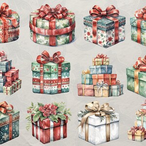 50 Watercolor Christmas Presents Clipart, Gift Box, Festive, Holiday ...