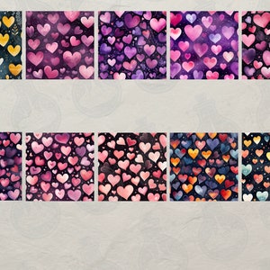 55 Seamless Watercolor Heart Pattern, Digital Paper Pack, Dark, Love ...