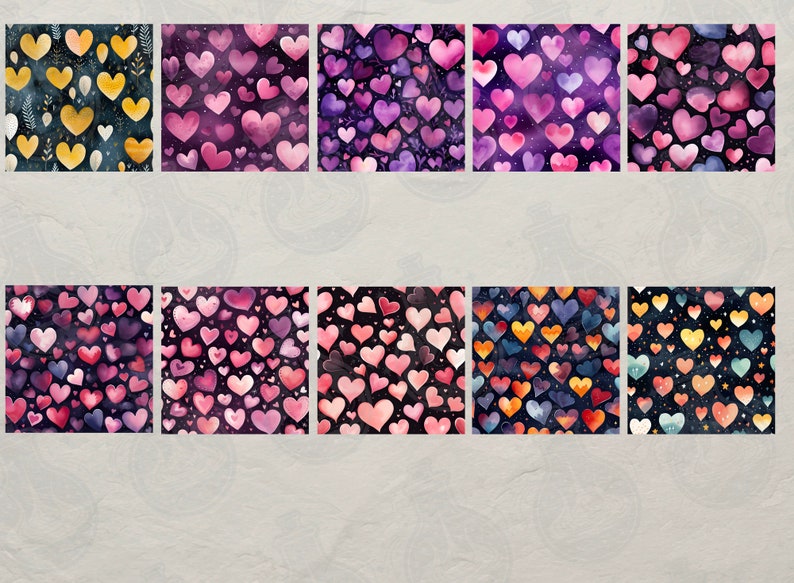 55 Seamless Watercolor Heart Pattern, Digital Paper Pack, Dark, Love ...