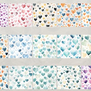 55 Seamless Watercolor Heart Pattern, Digital Paper Pack, Light, Love ...