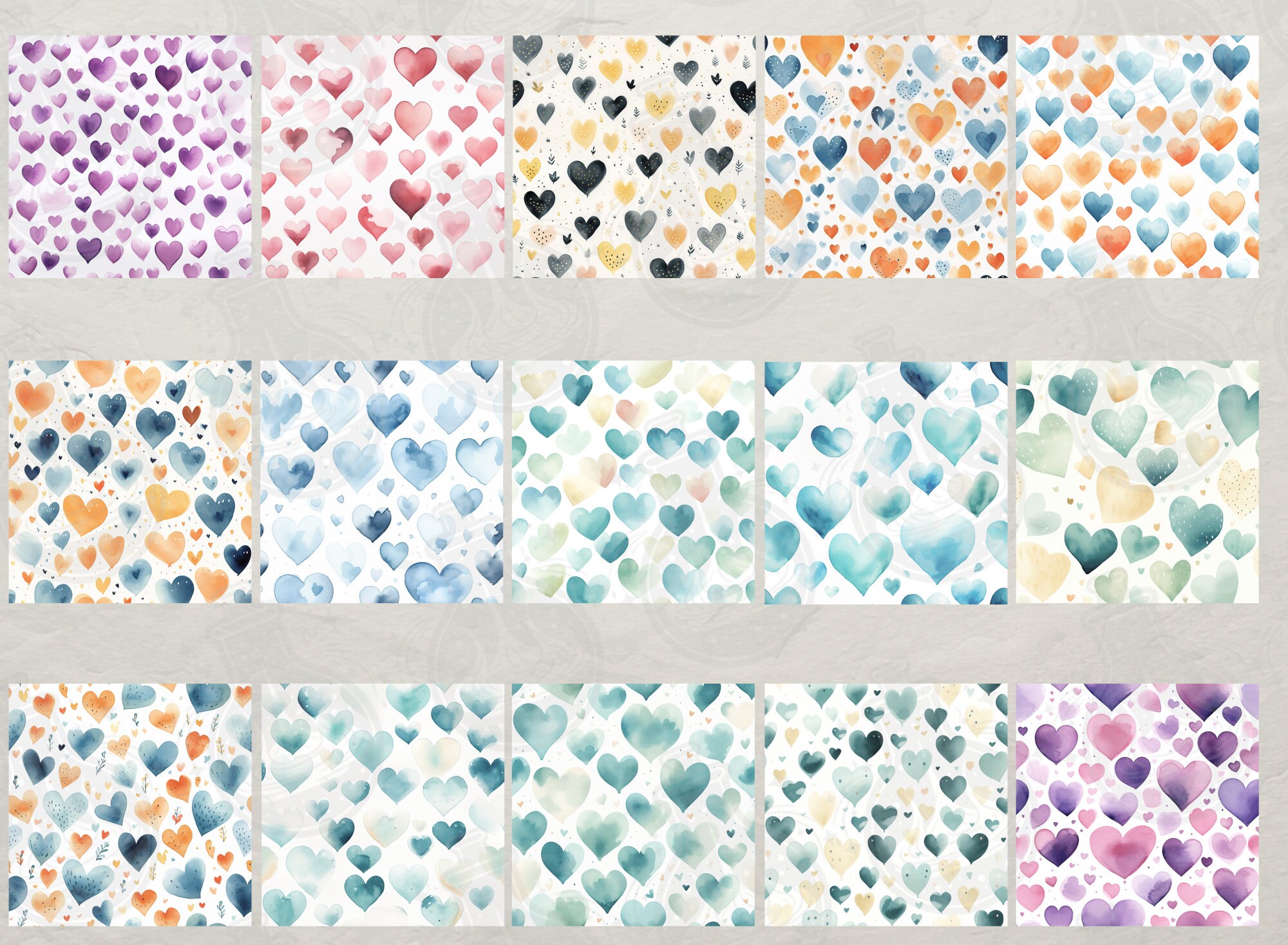 55 Seamless Watercolor Heart Pattern, Digital Paper Pack, Light, Love ...